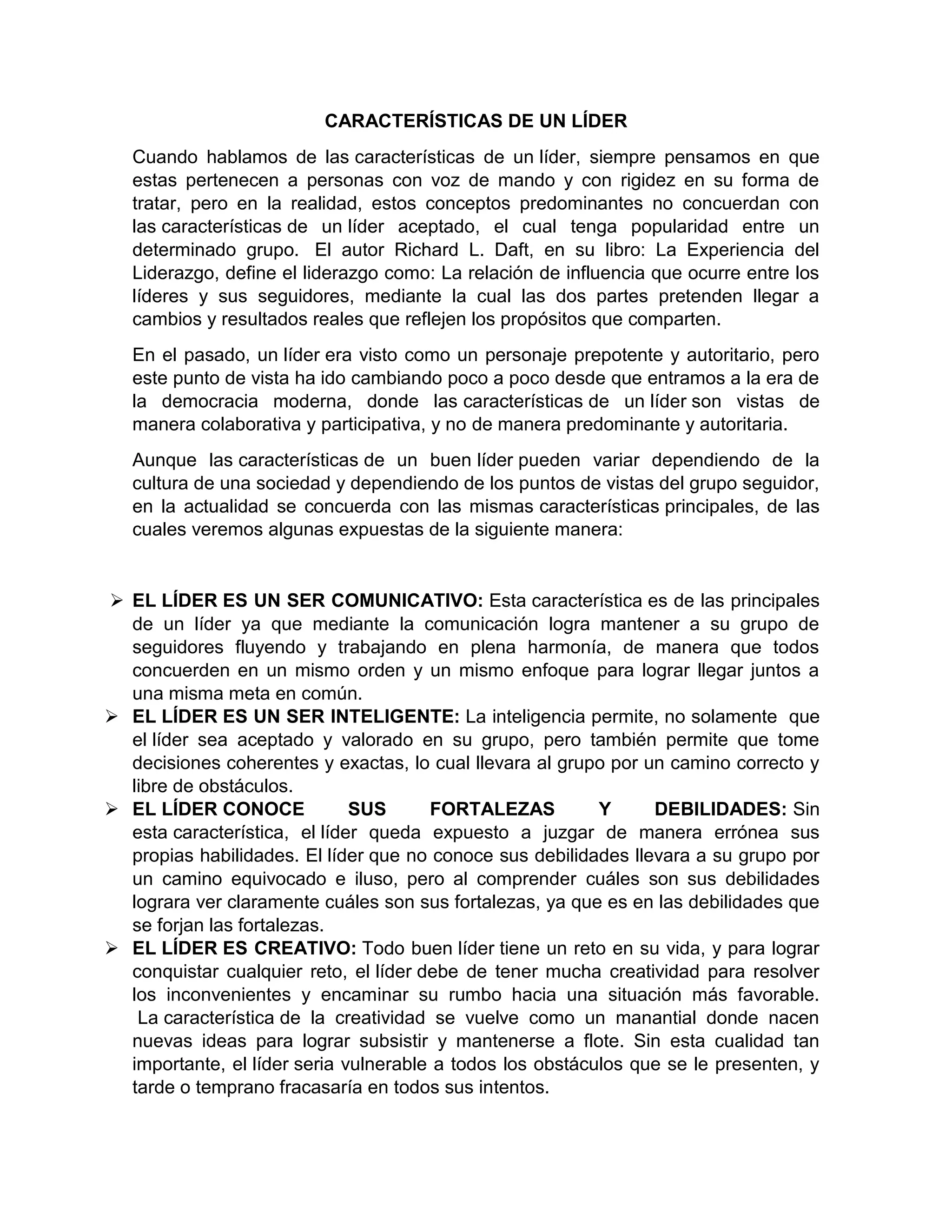 Principales características de un líder en la organización | DOCX