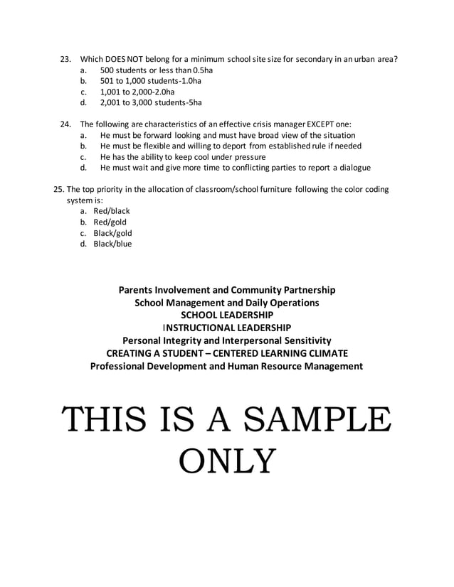 Principal reviewer (sample only) | DOCX | Educational Assessment ...