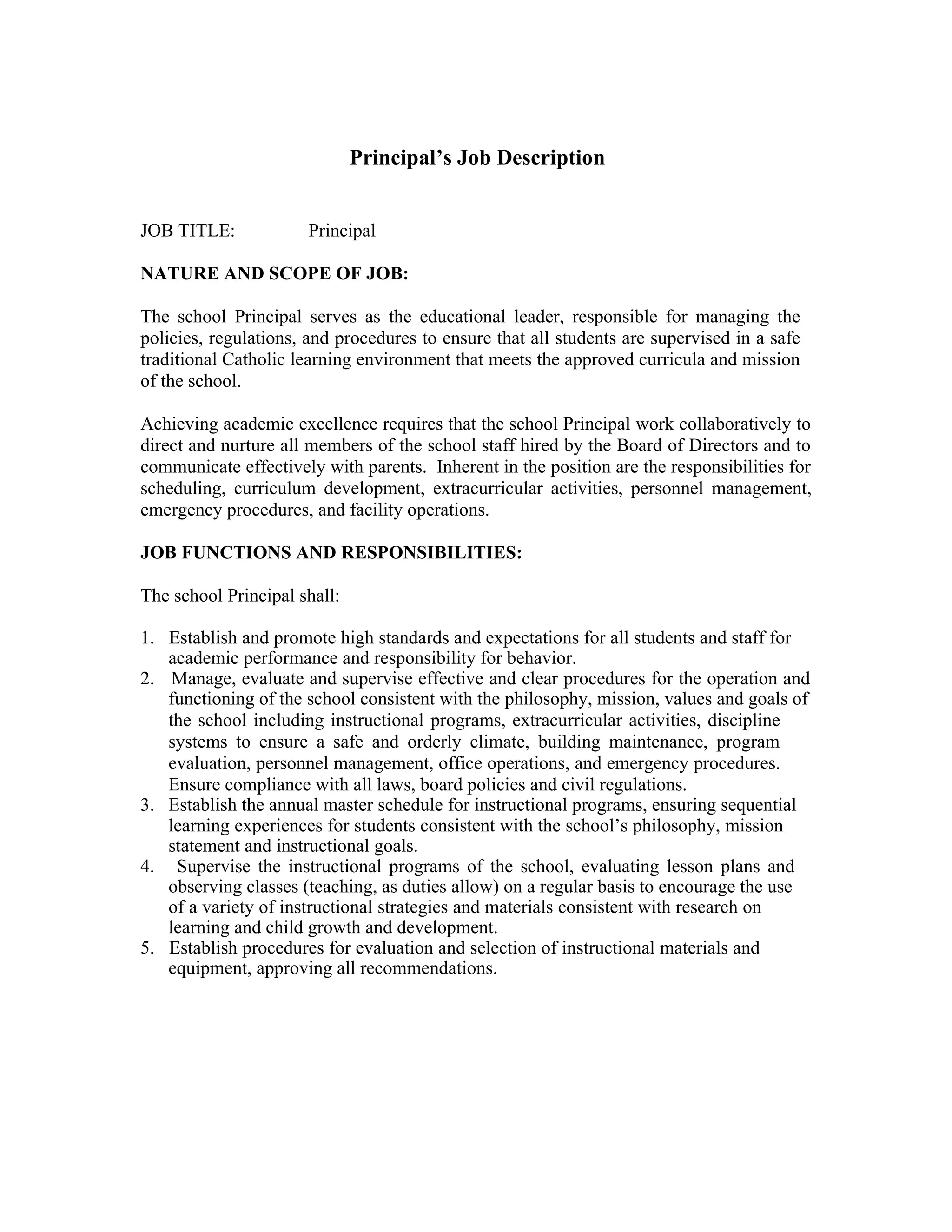 principals job description. for primary schooldocx | DOCX