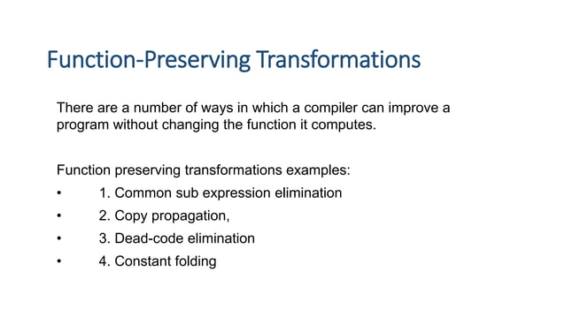 Principal source of optimization in compiler design | PPT
