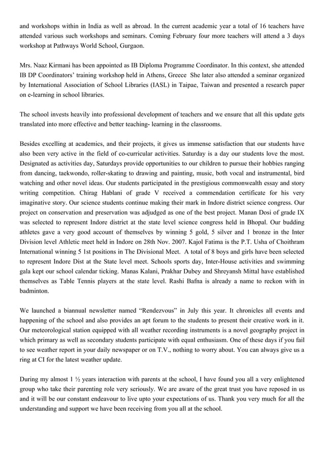 Principal's speech for annual day 2007