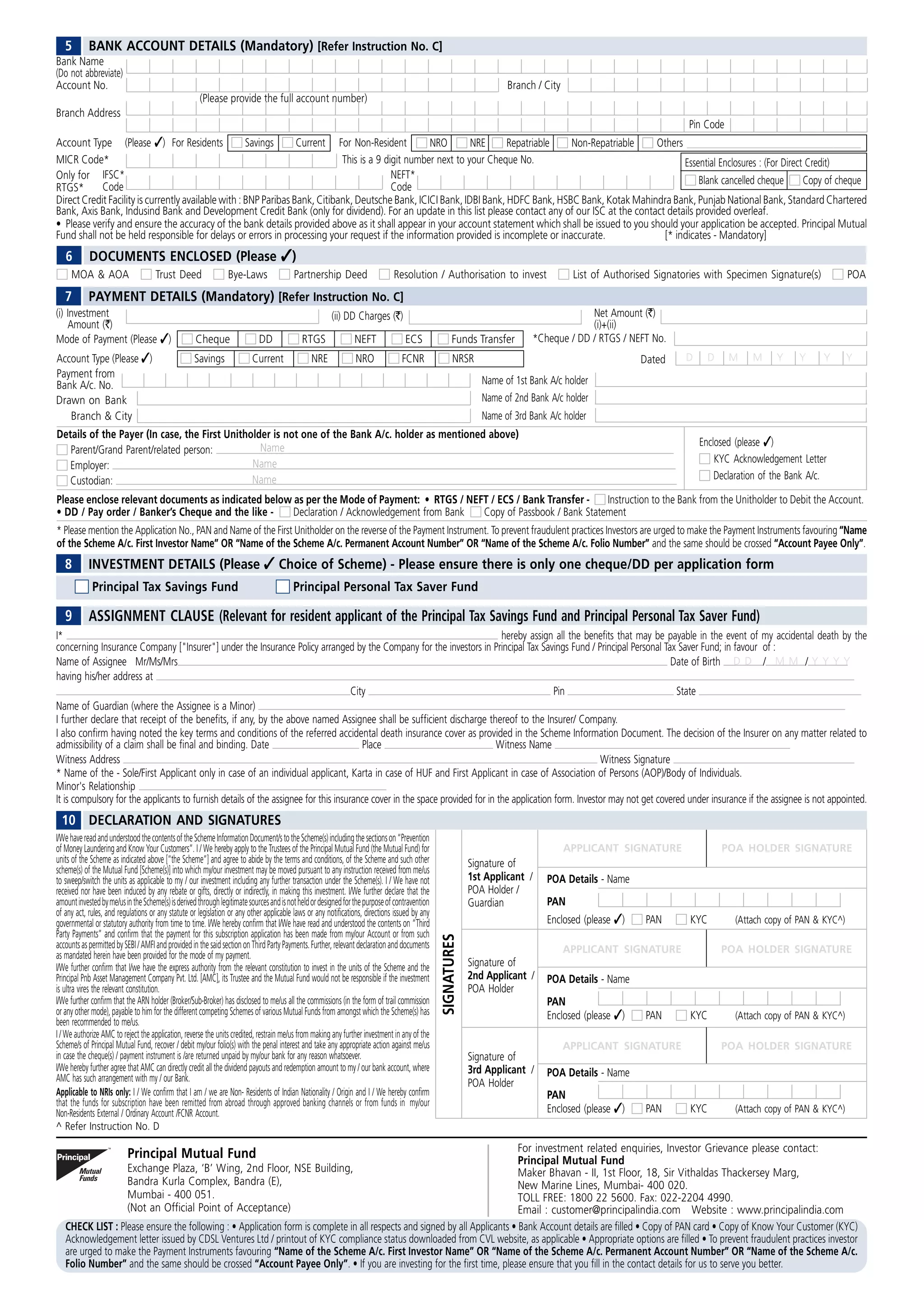 Principal tax savings fund application form | PDF