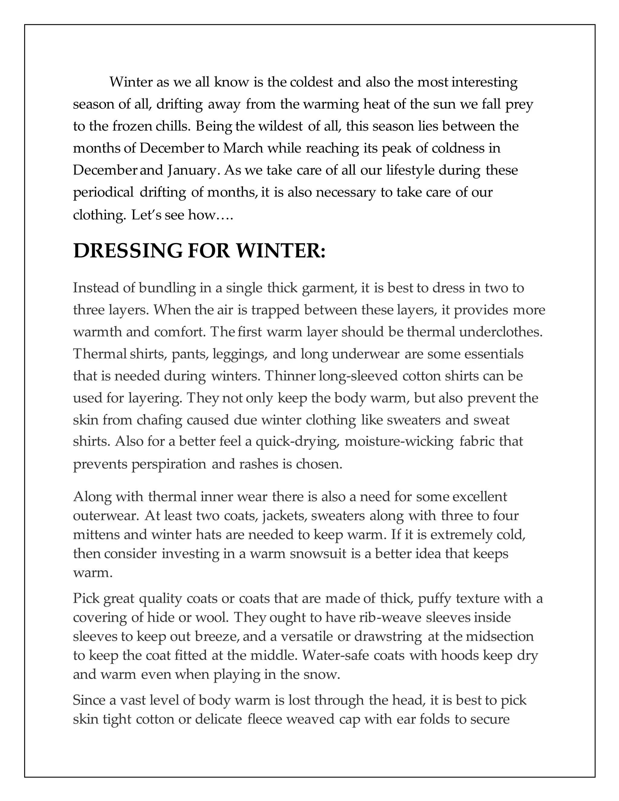 Winter clothing | DOCX