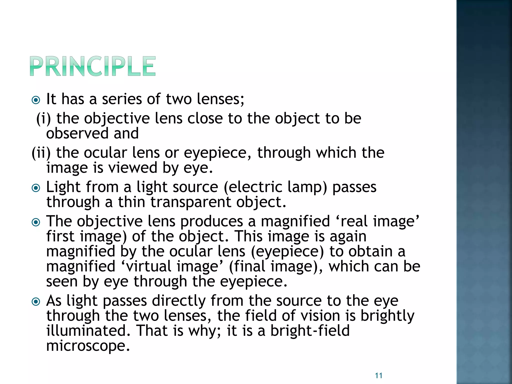 Bright field microscopy, Principle and applications | PPTX