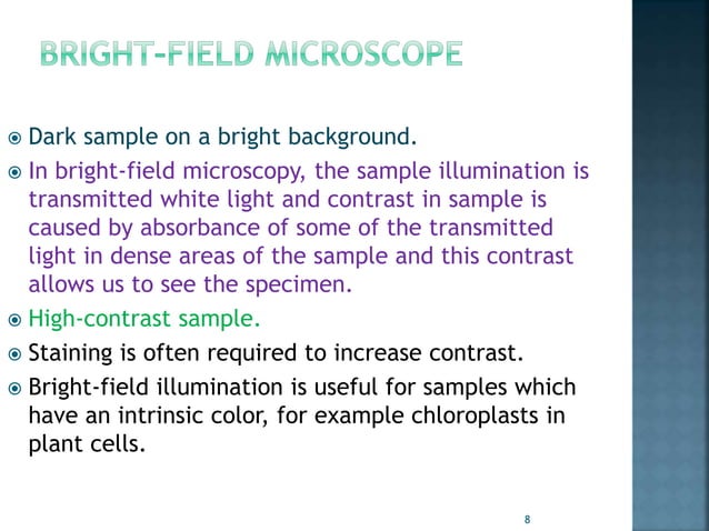 Bright field microscopy, Principle and applications | PPTX | Eye and ...