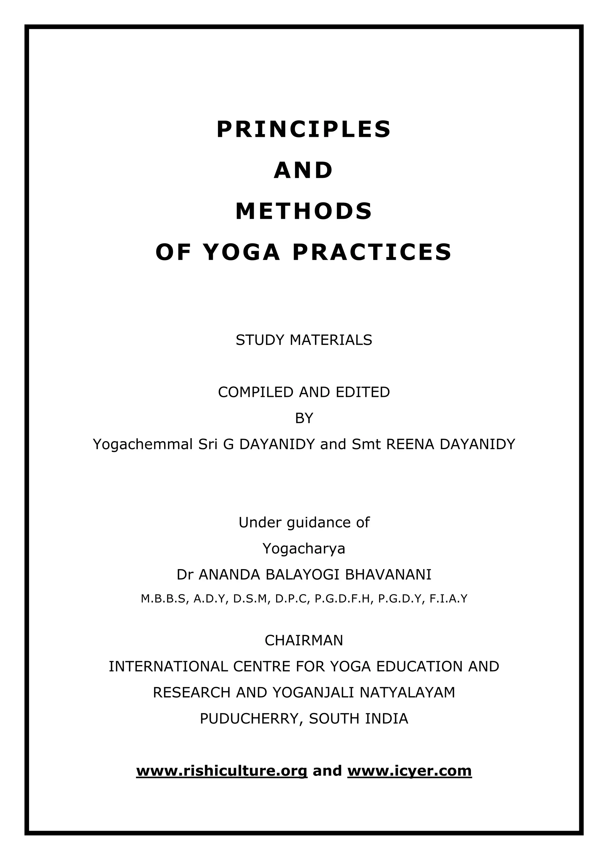 Notes for Principles and Methods of Yoga Practices | PDF