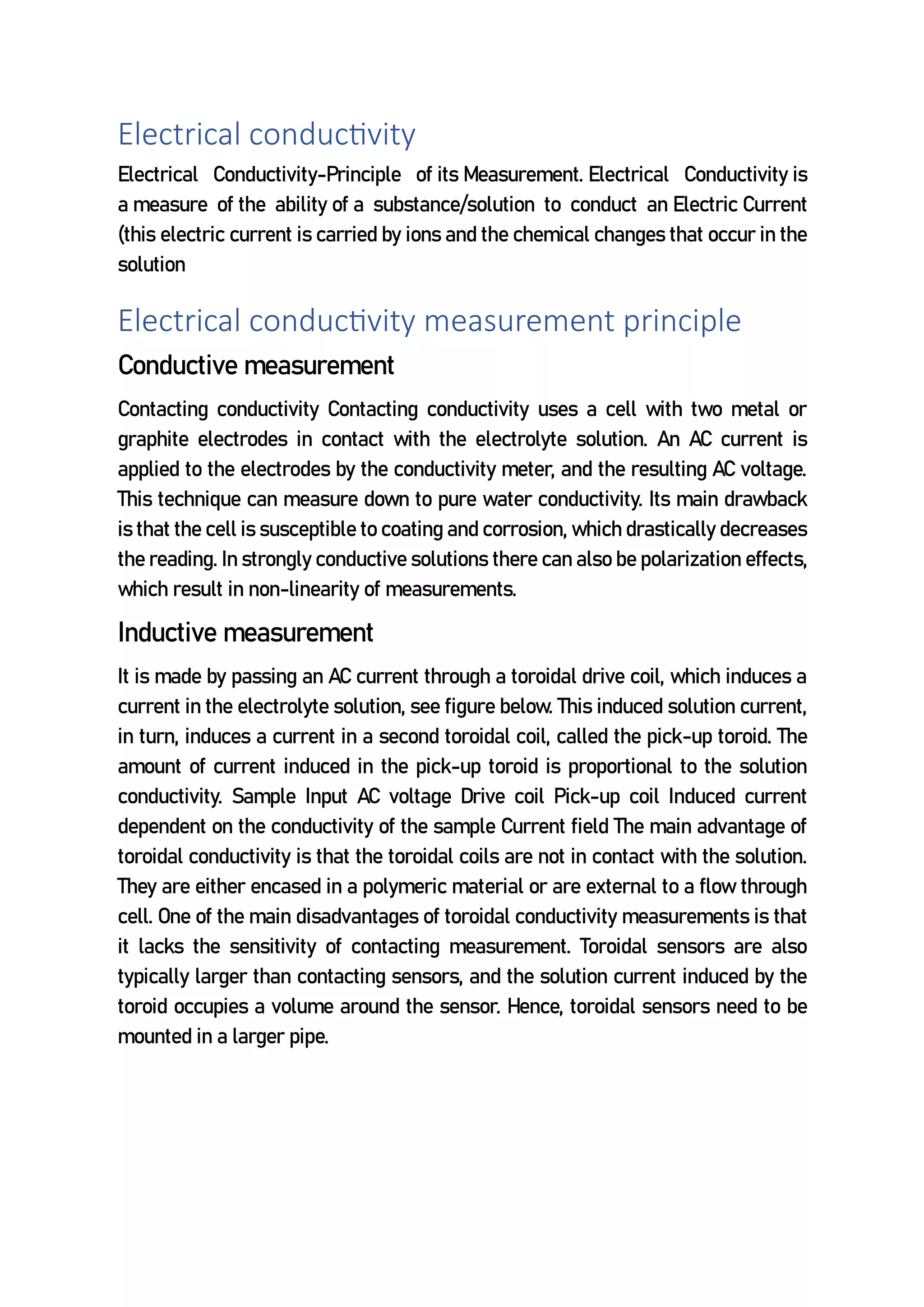 Principles of Turbidity measurement, Electrical conductivity ...