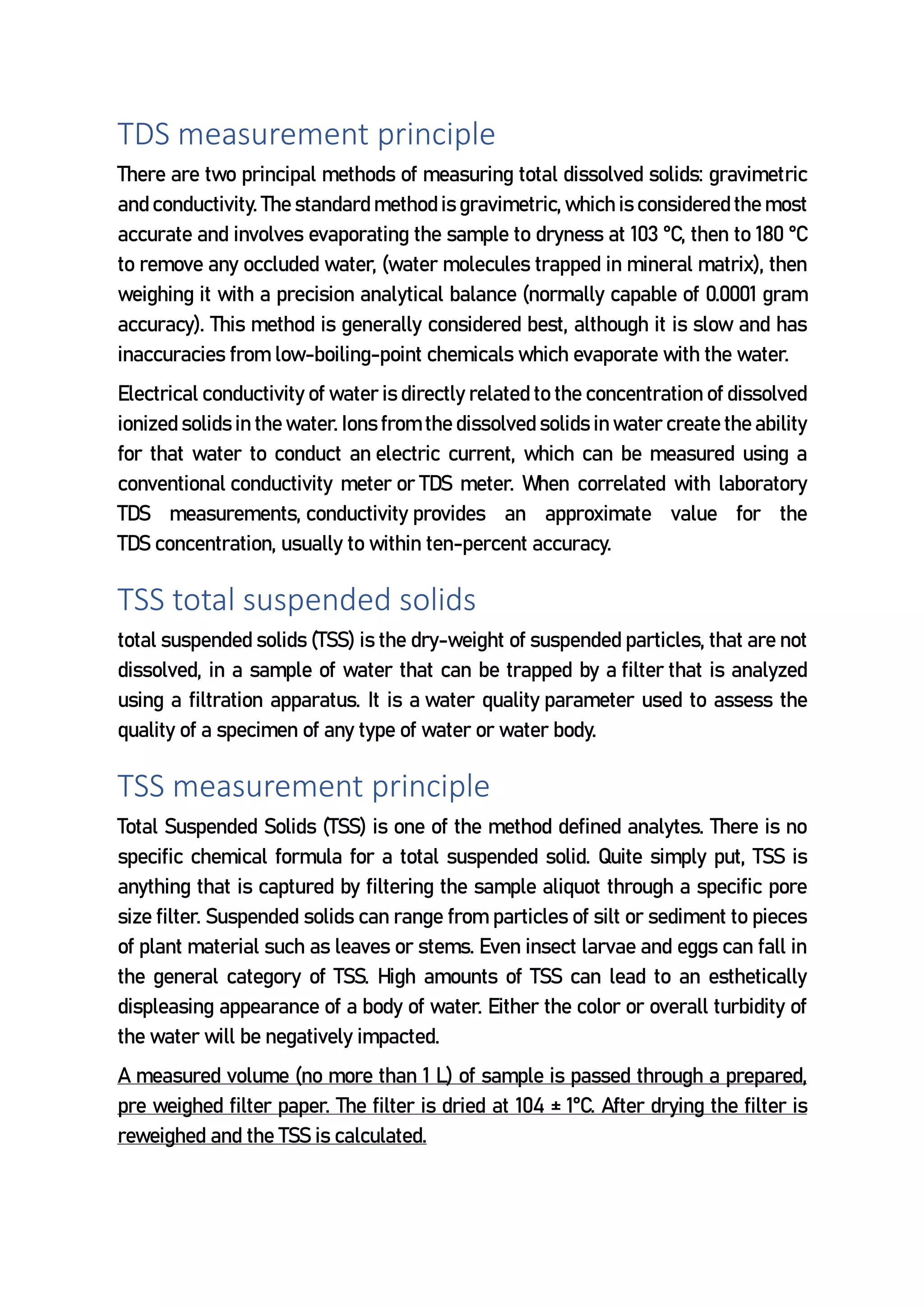 Principles of Turbidity measurement, Electrical conductivity ...