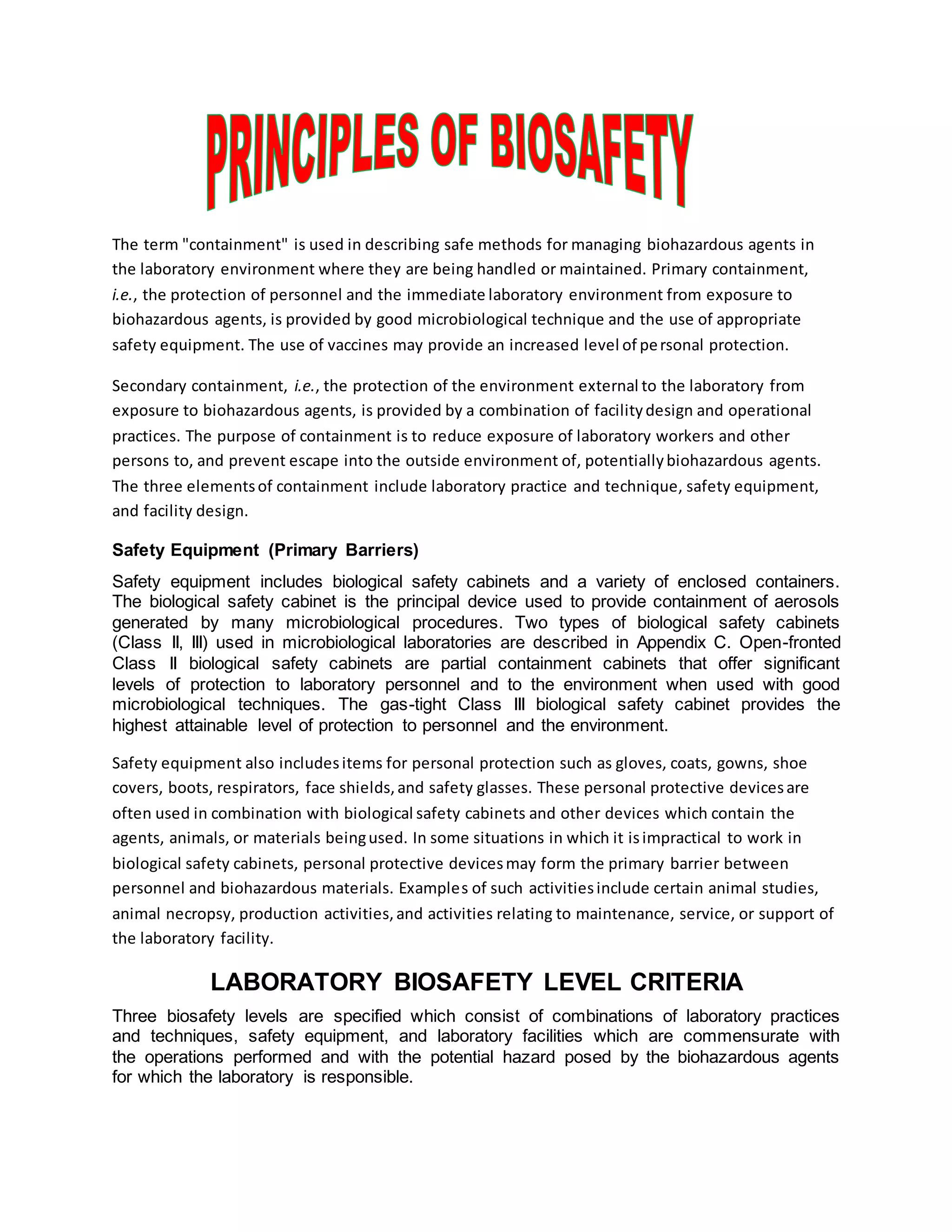 biosafety levels | DOCX