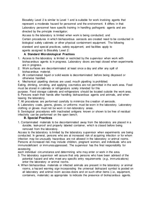 biosafety levels 1, 2, 3 and 4