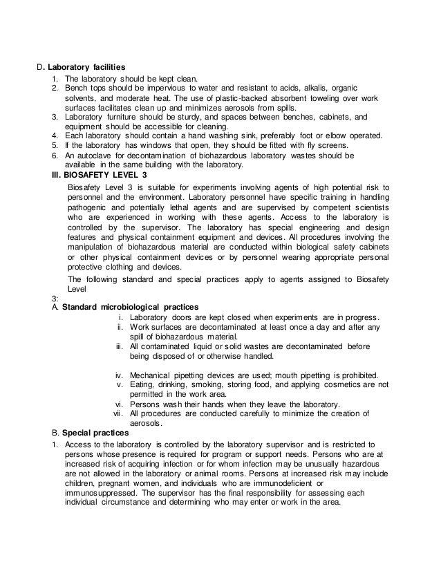 biosafety levels 1, 2, 3 and 4