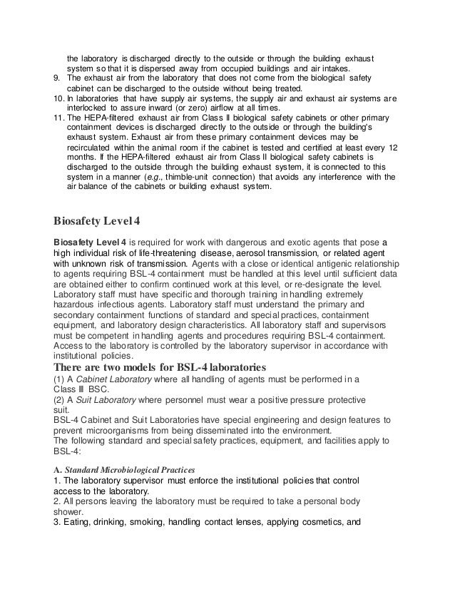 biosafety levels 1, 2, 3 and 4