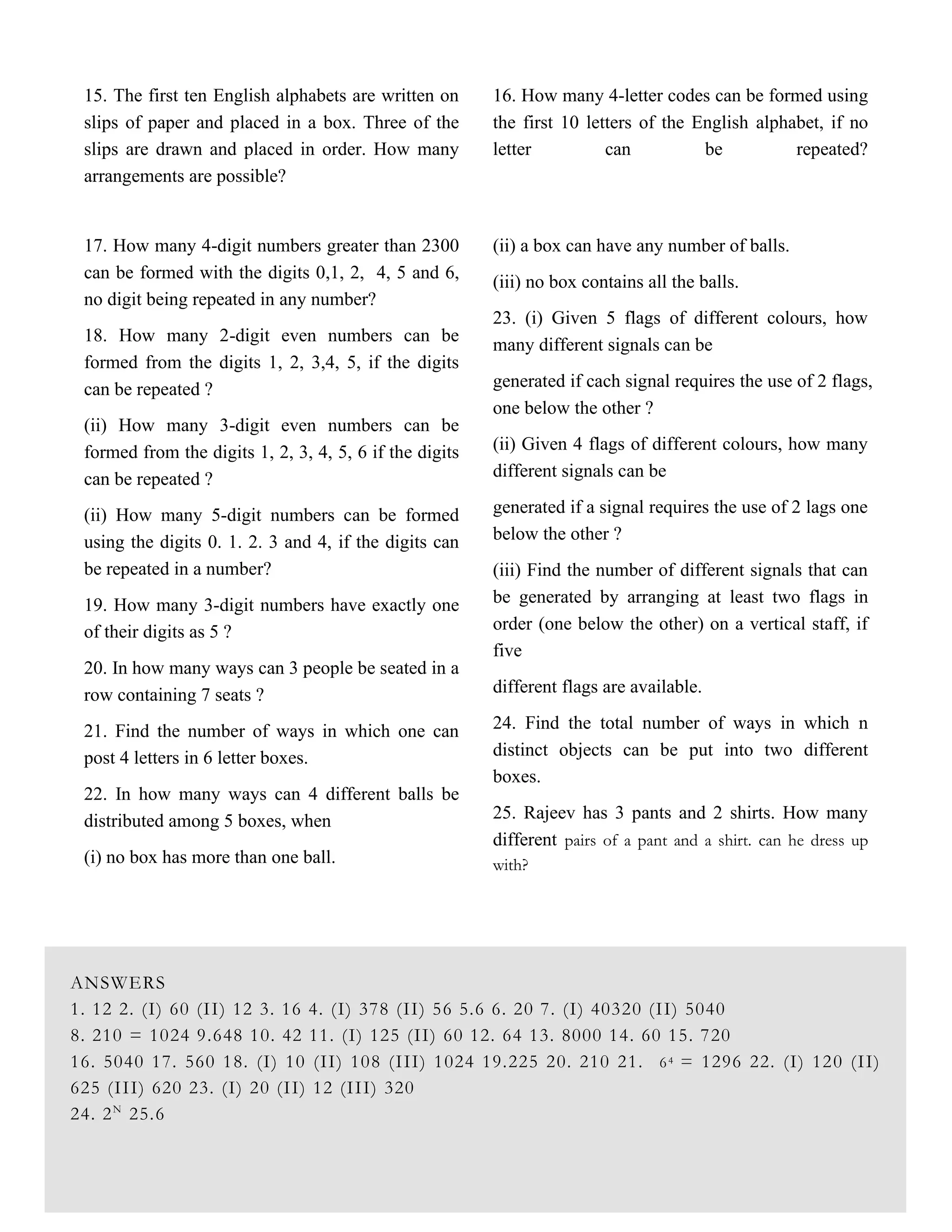 Principle of counting assignment | PDF