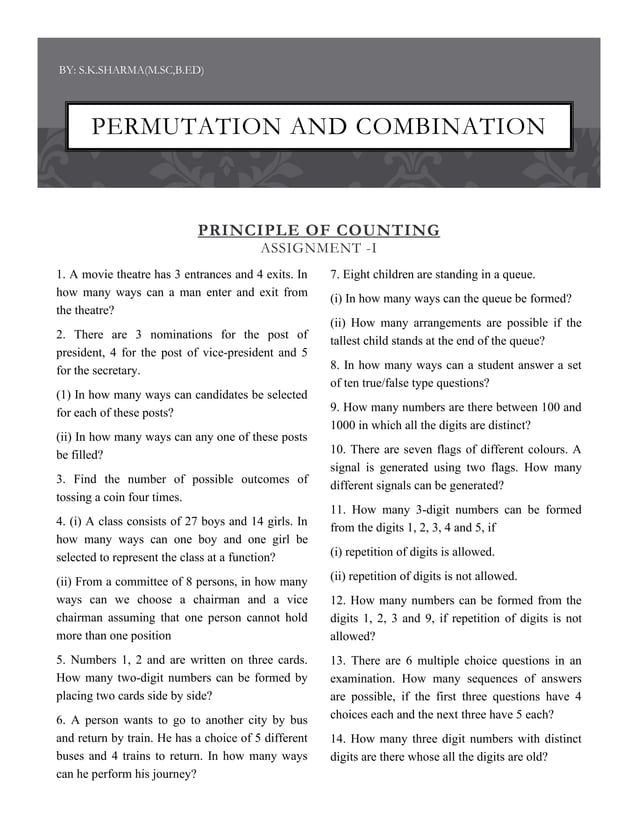 Principle of counting assignment | PDF
