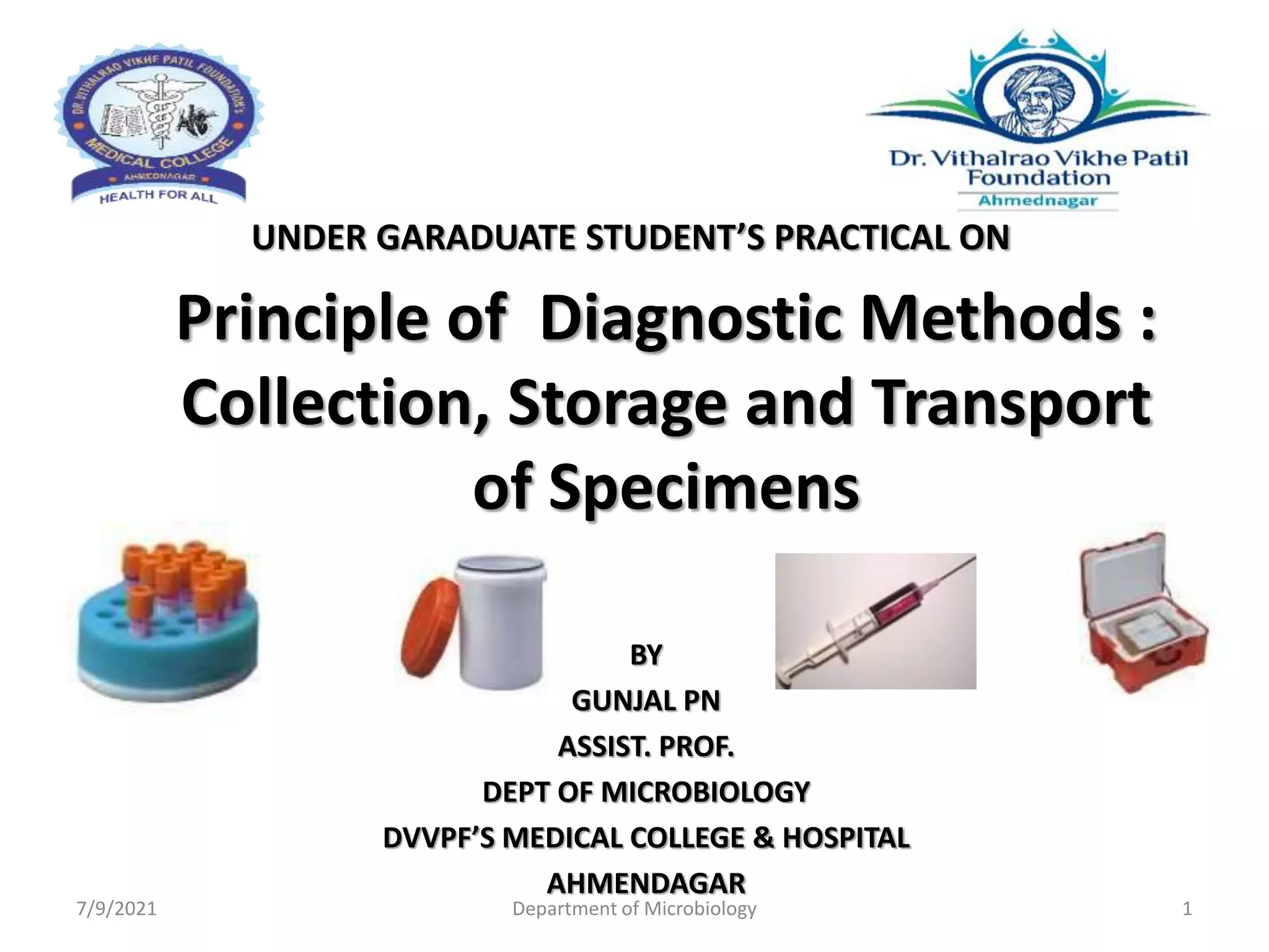 Principle of diagnostic methods collection storage and transport of ...