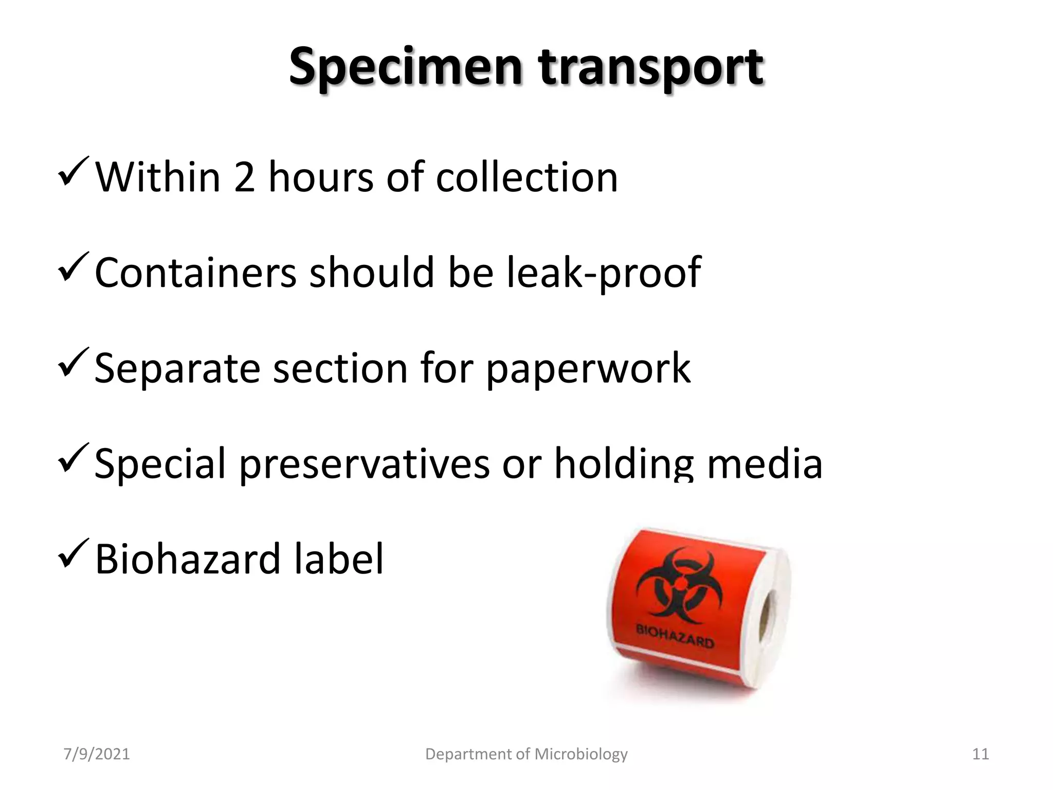 Principle of diagnostic methods collection storage and transport of ...