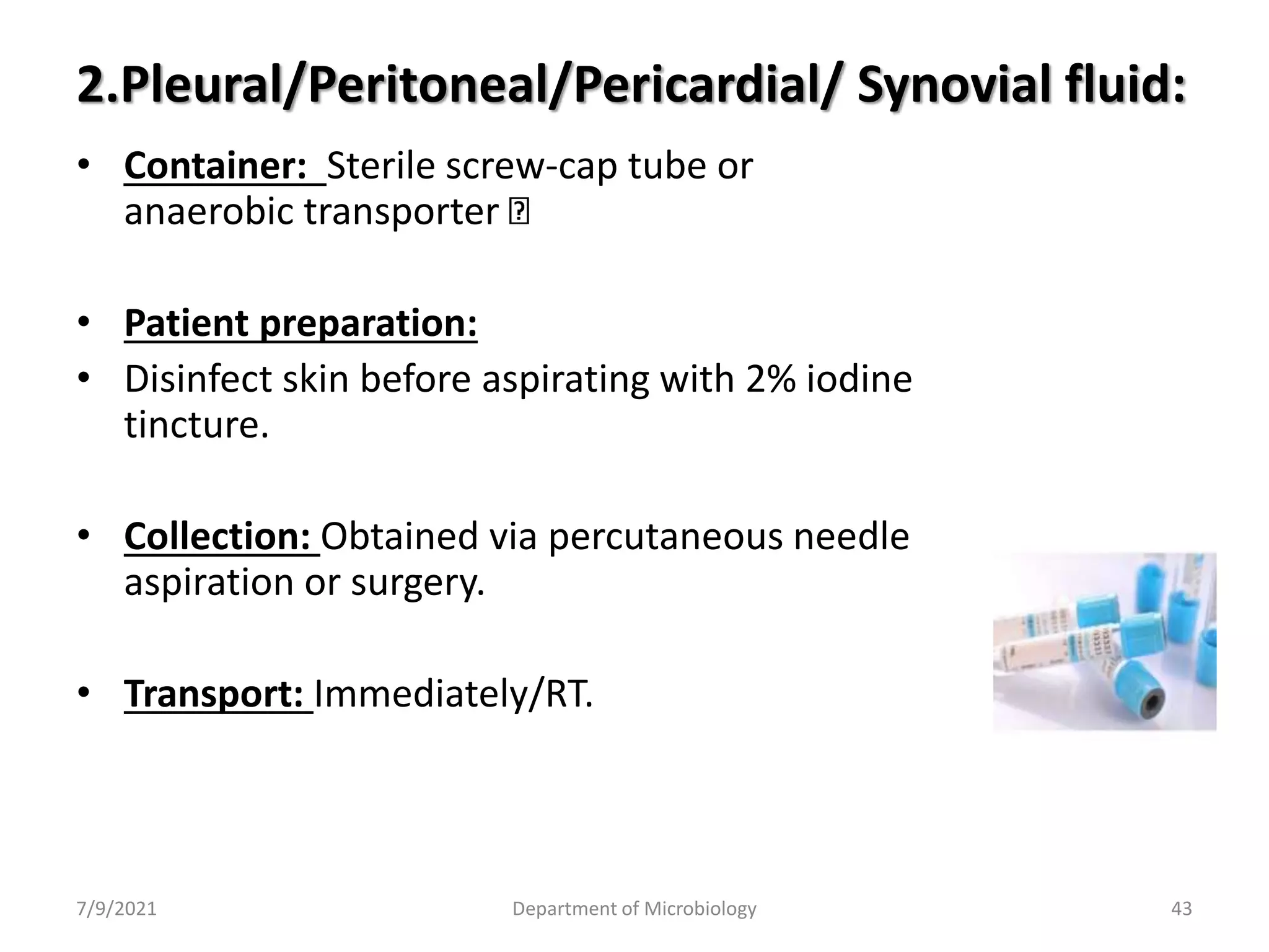 Principle of diagnostic methods collection storage and transport of ...
