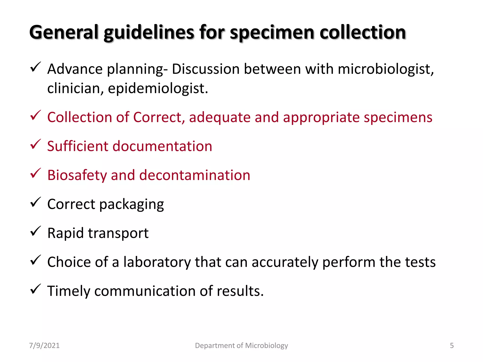 Principle of diagnostic methods collection storage and transport of ...