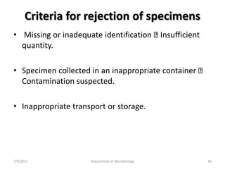 Principle of diagnostic methods collection storage and transport of ...