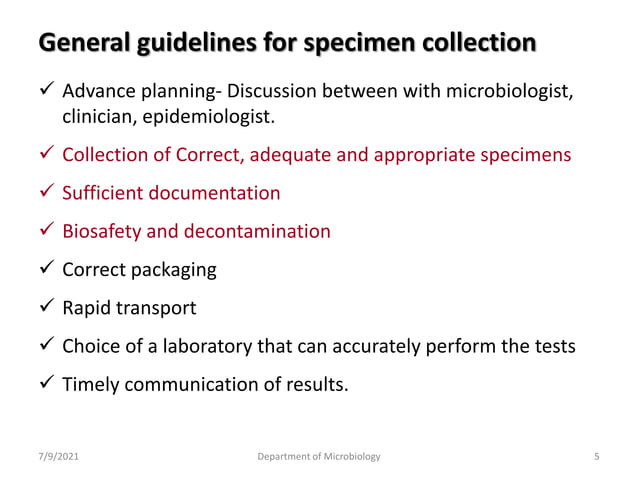 Principle of diagnostic methods collection storage and transport of specimens | PPTX ...