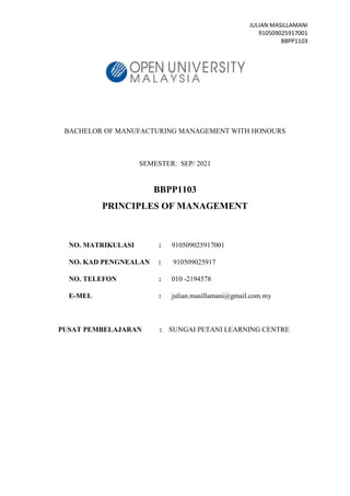 PRINCIPLE OF MANAGEMENT. assignment papers | DOCX