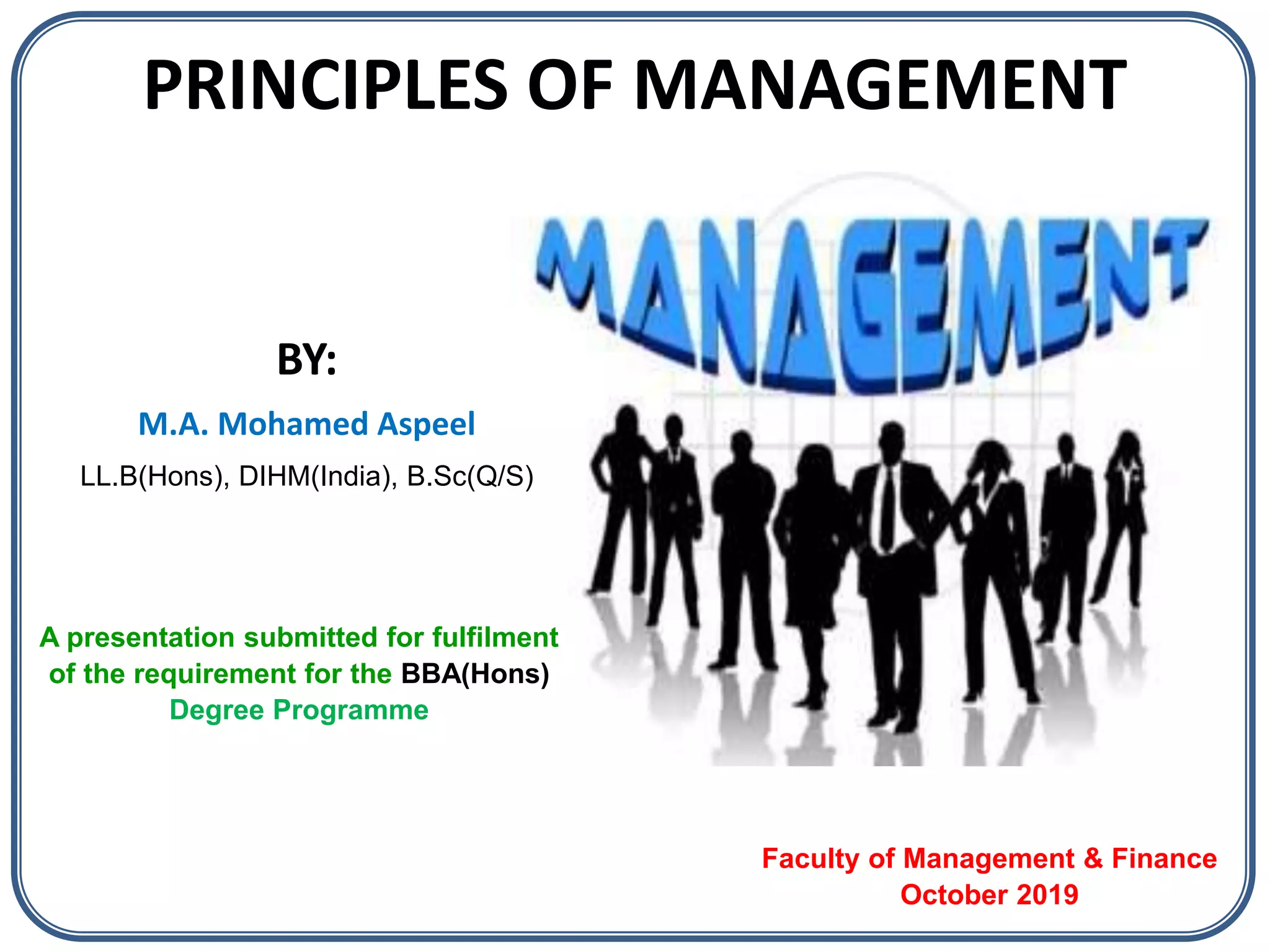 Principle of management (Roles and Skill of a Manager) By-M.A.M. Aspeel ...