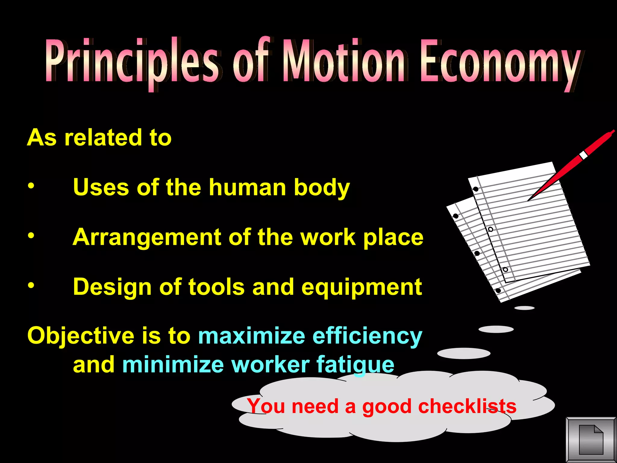 Principle of motion economy presented at BSTQM | PPT