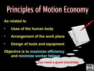 Principle of motion economy presented at BSTQM | PPT