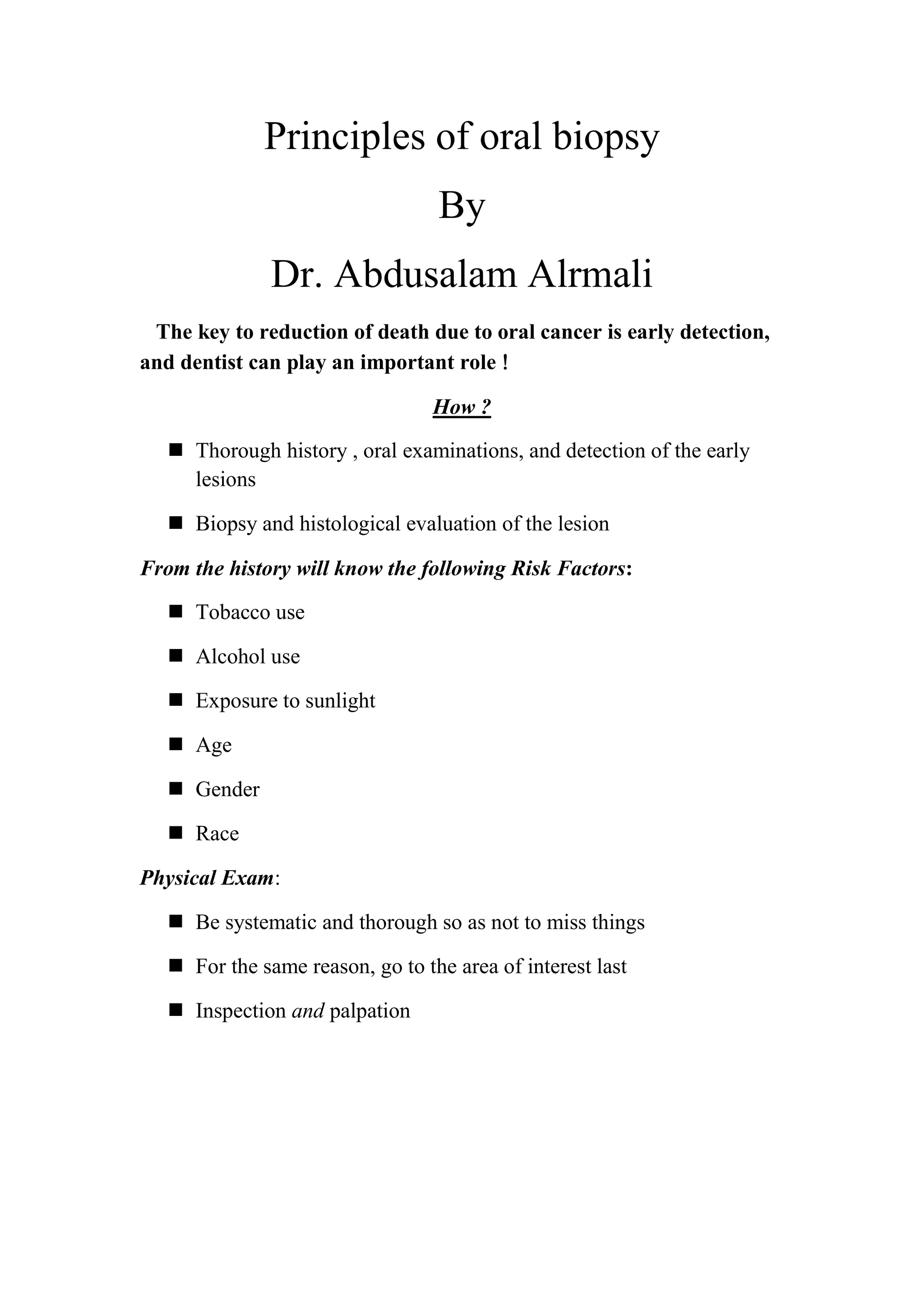 Principle of oral biopsy | PDF | Skin and Dermatology | Diseases and ...