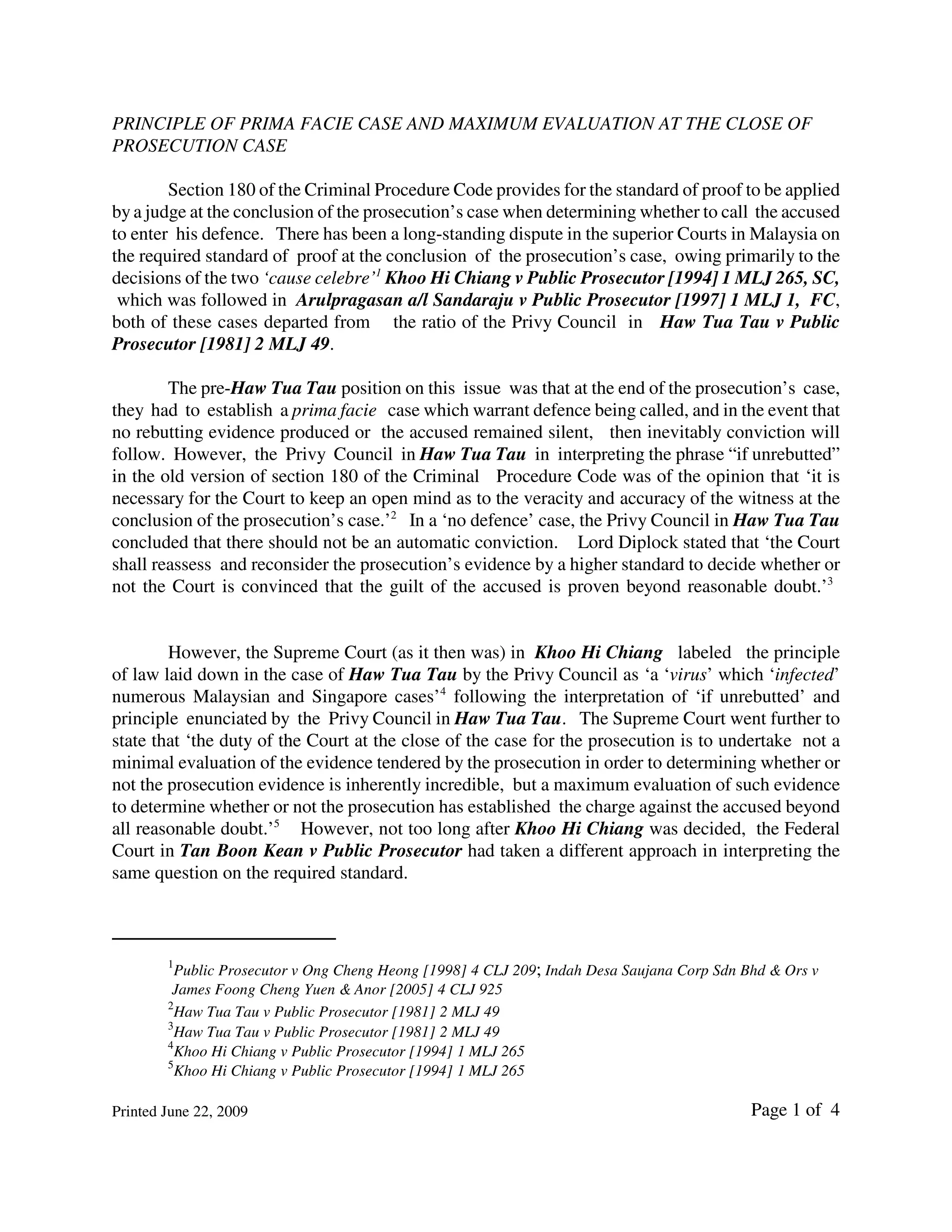 PRINCIPLE OF PRIMA FACIE CASE AND MAXIMUM EVALUATION AT THE CLOSE OF ...