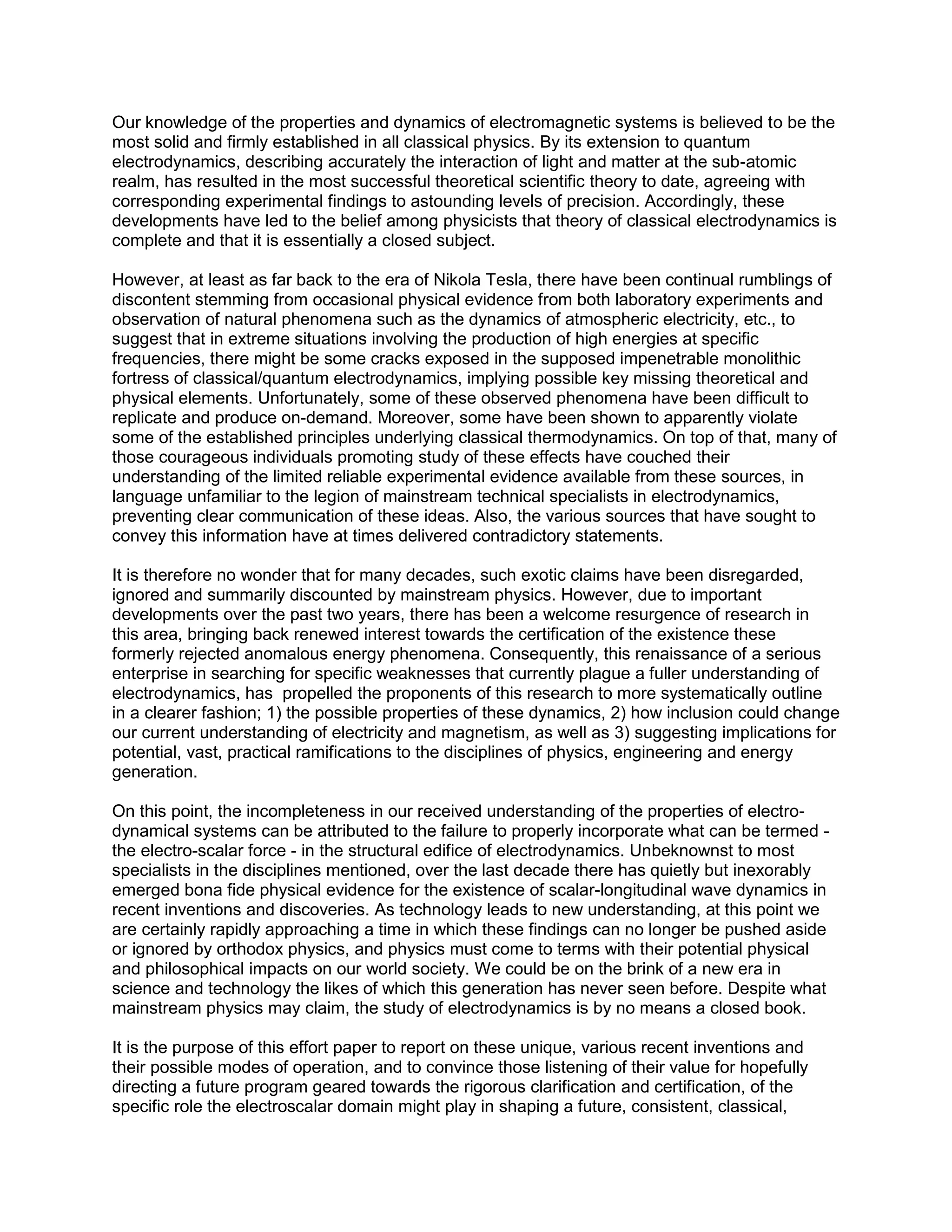 Principle of Scalar Electrodynamics Phenomena, Dr. Bahman Zohuri | PDF