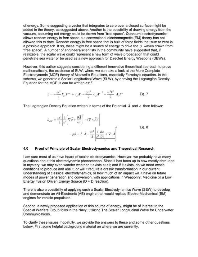 Principle of Scalar Electrodynamics Phenomena, Dr. Bahman Zohuri | PDF ...