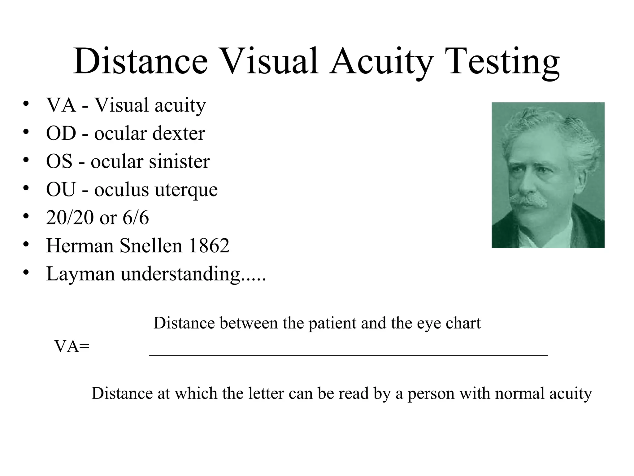 Principle of visual acuity charts class | PPT