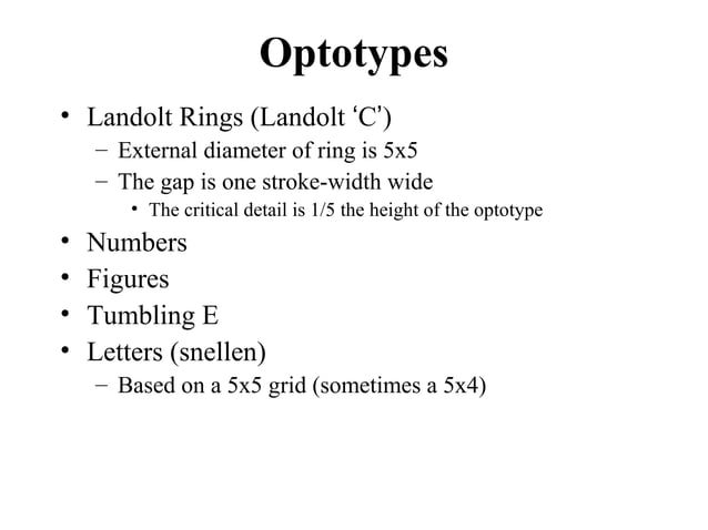 Principle of visual acuity charts class | PPT