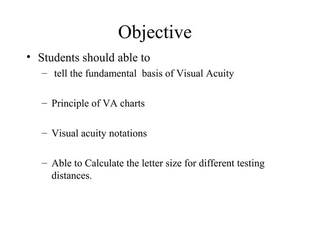 Principle of visual acuity charts class | PPT