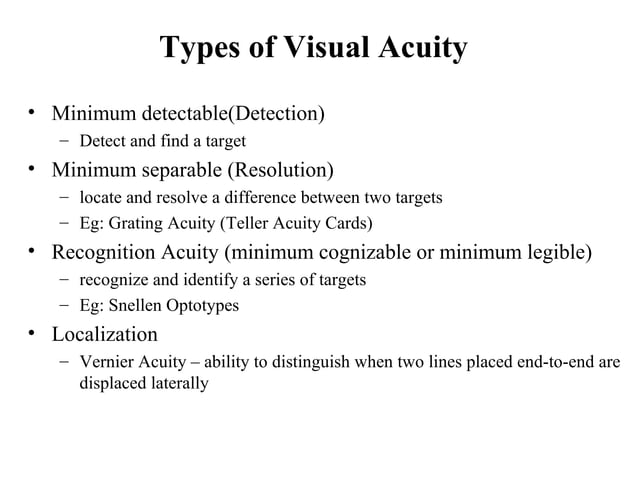 Principle of visual acuity charts class | PPT