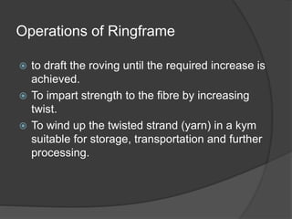 DRAFTING IN VARIOUS SPINING MACHINE Principle of yarn manufacturing | PPTX