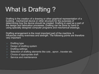 DRAFTING IN VARIOUS SPINING MACHINE Principle of yarn manufacturing | PPTX