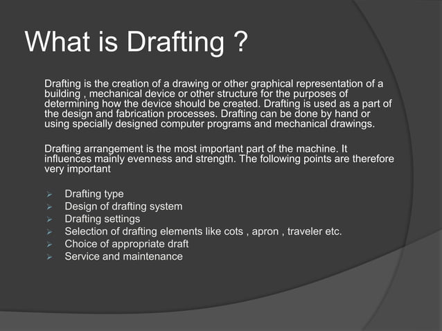 DRAFTING IN SPINNING PROCESS Principle of yarn manufacturing pdf | PPTX