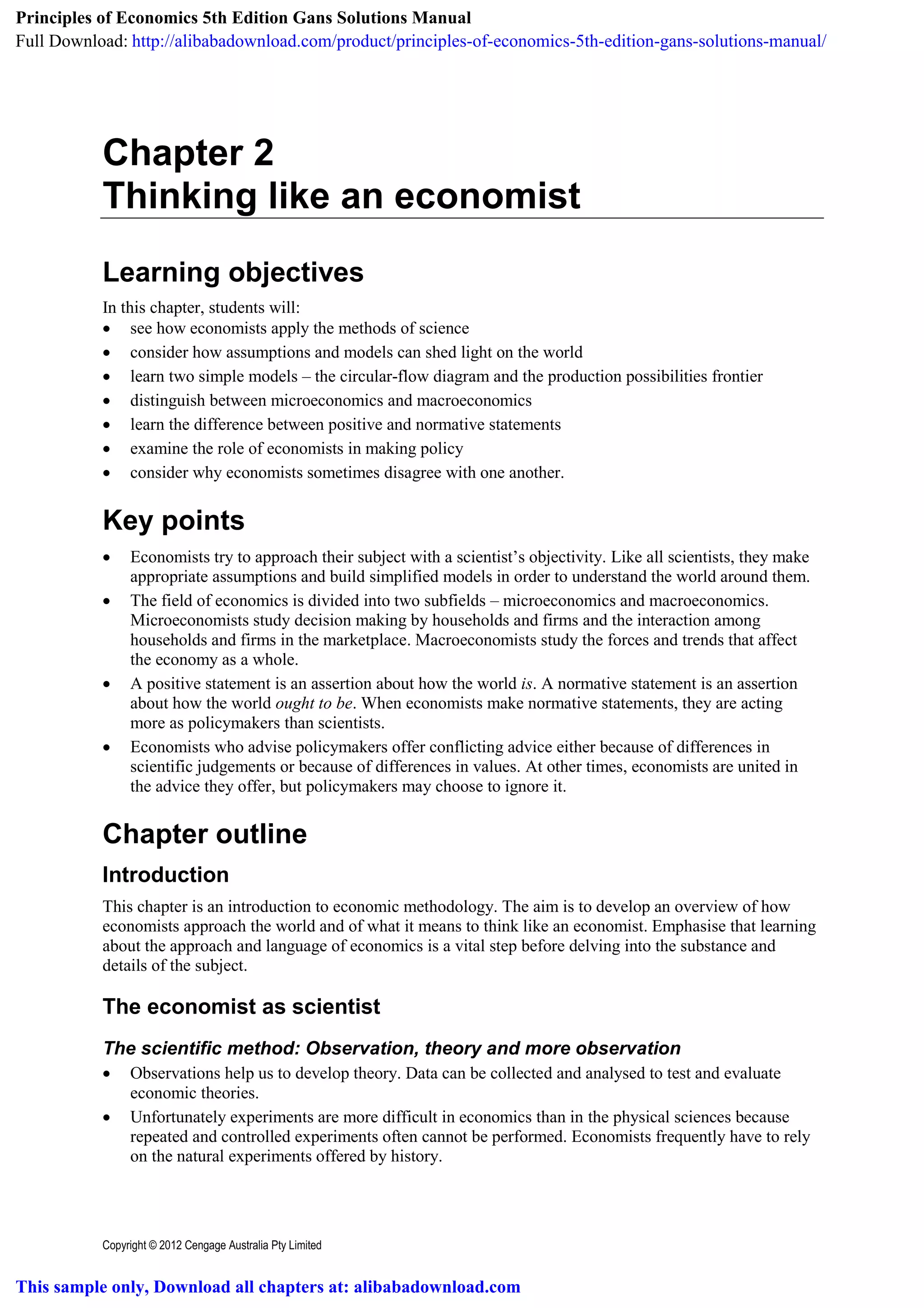 Principles of Economics 5th Edition Gans Solutions Manual | PDF