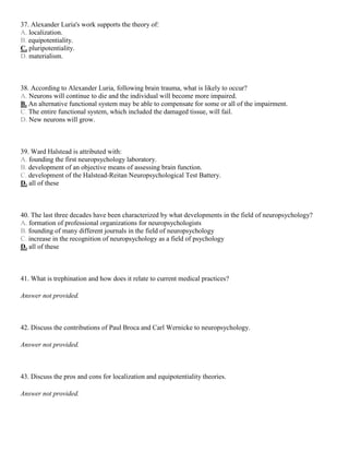 Principles of Neuropsychology 2nd Edition Zillmer Test Bank | PDF