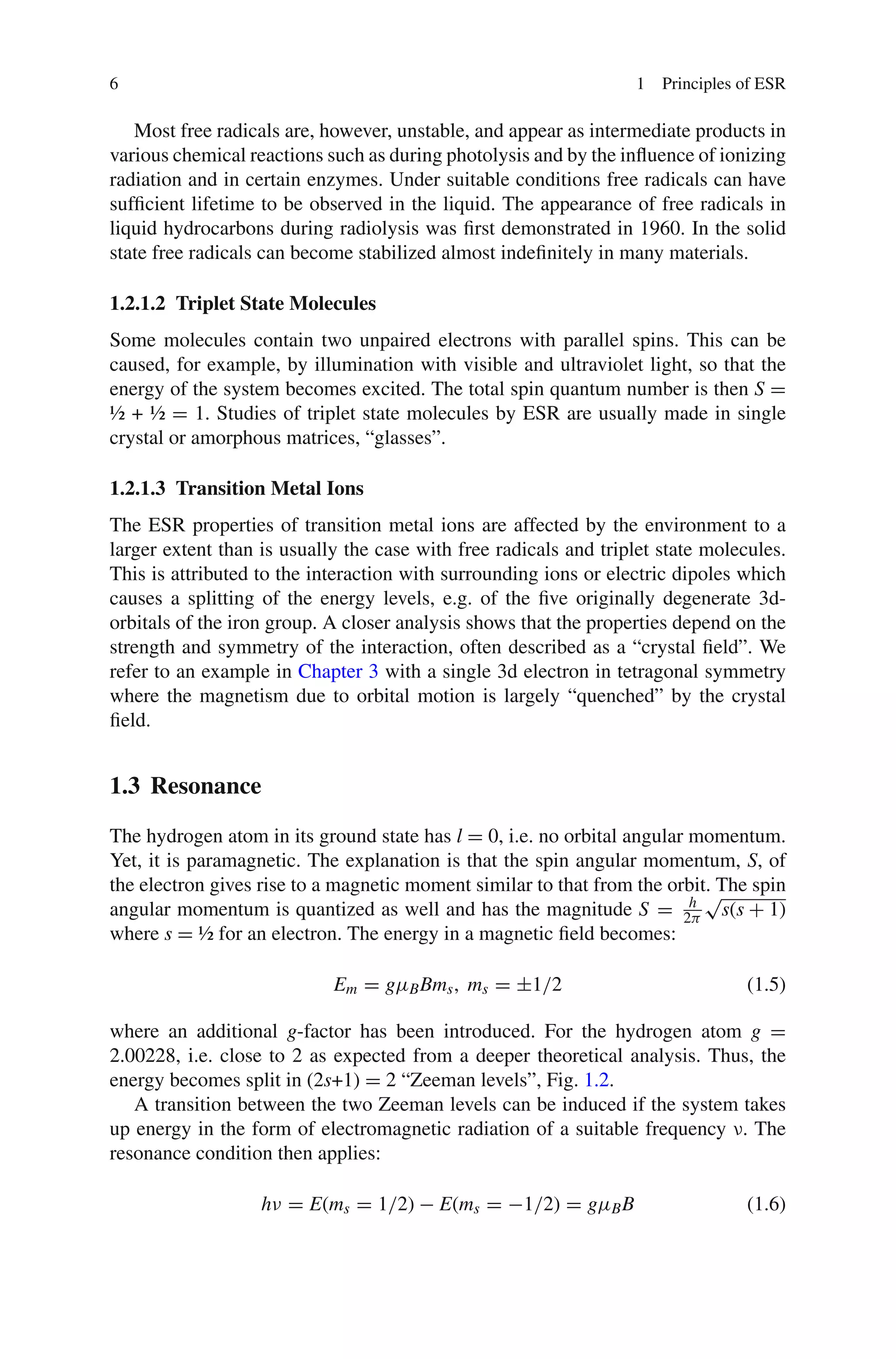 Principles and applications of esr spectroscopy | PDF