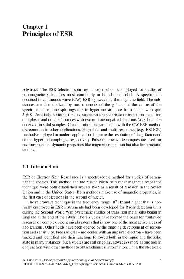 Principles and applications of esr spectroscopy | PDF