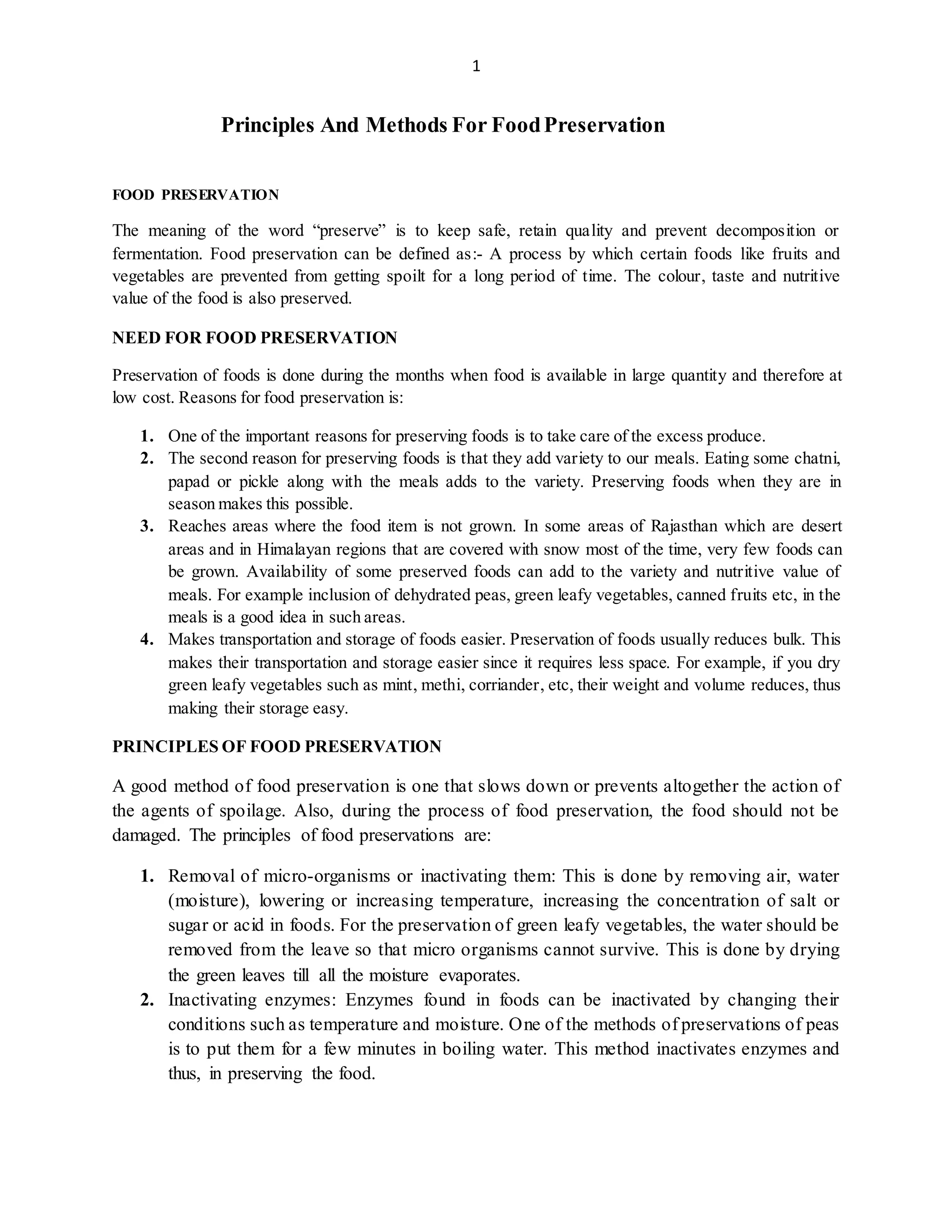 Principles And Methods For Food Preservation | PDF