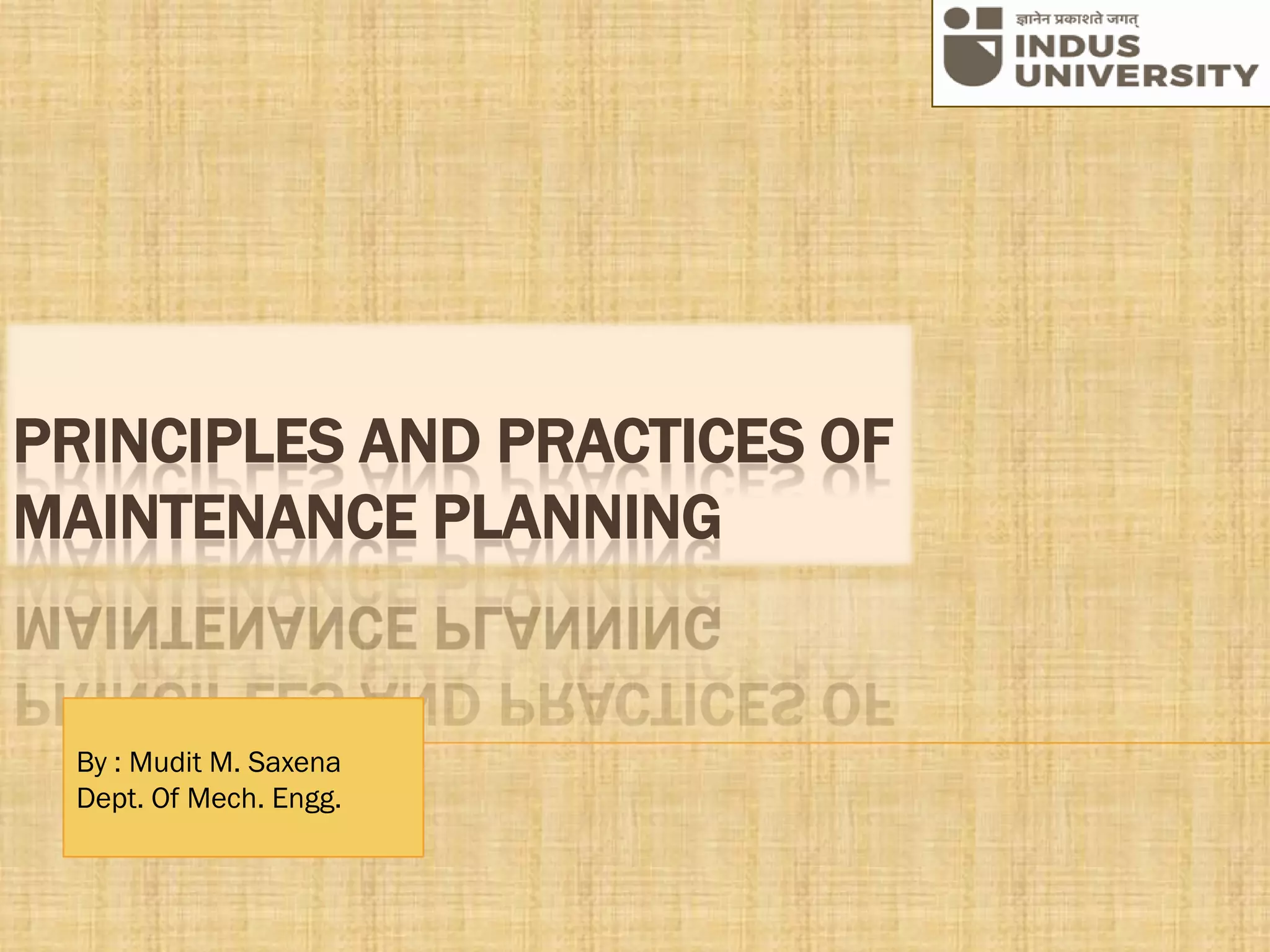 Principles and practices of maintenance planning | PDF