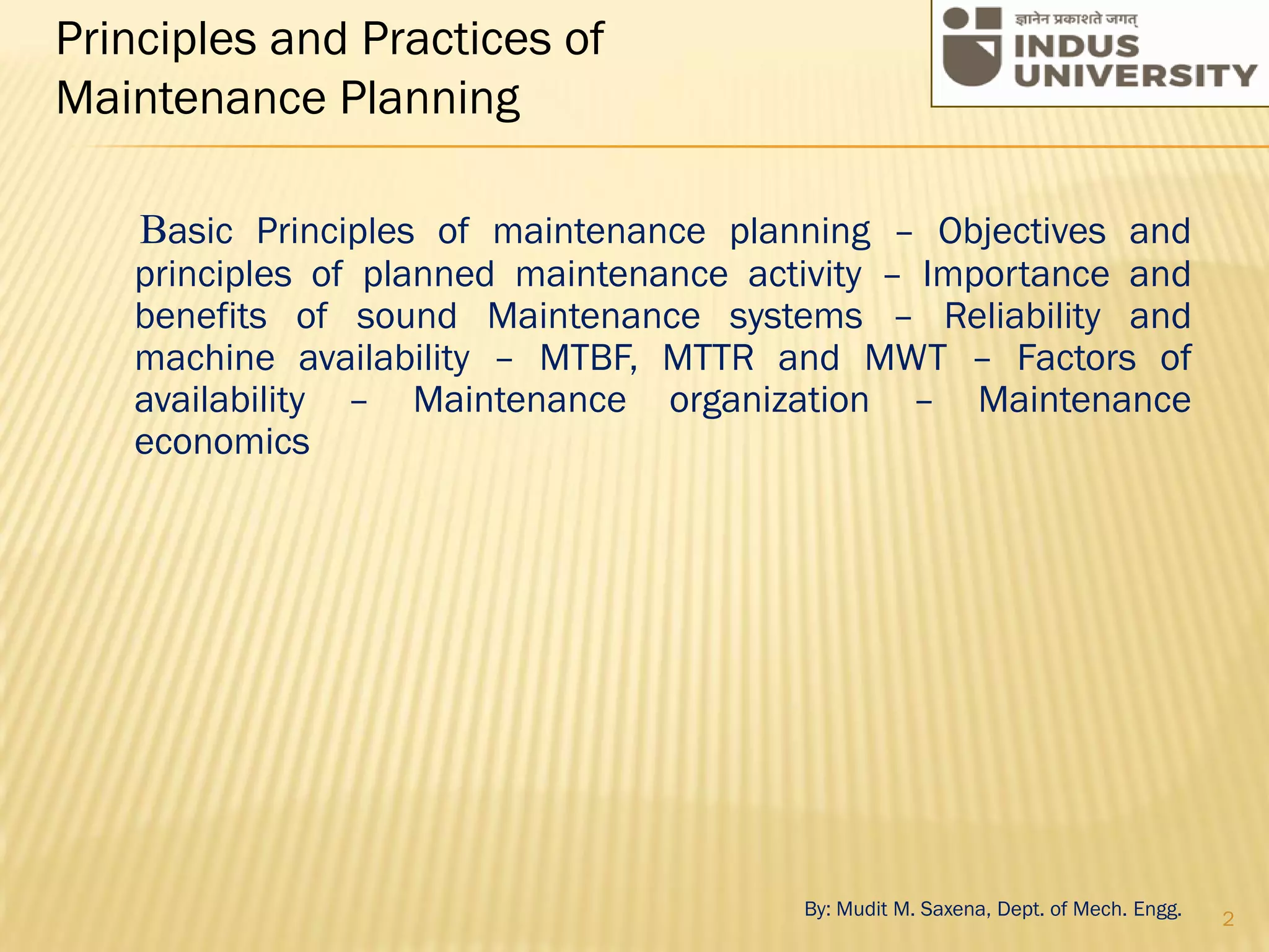 Principles and practices of maintenance planning | PDF