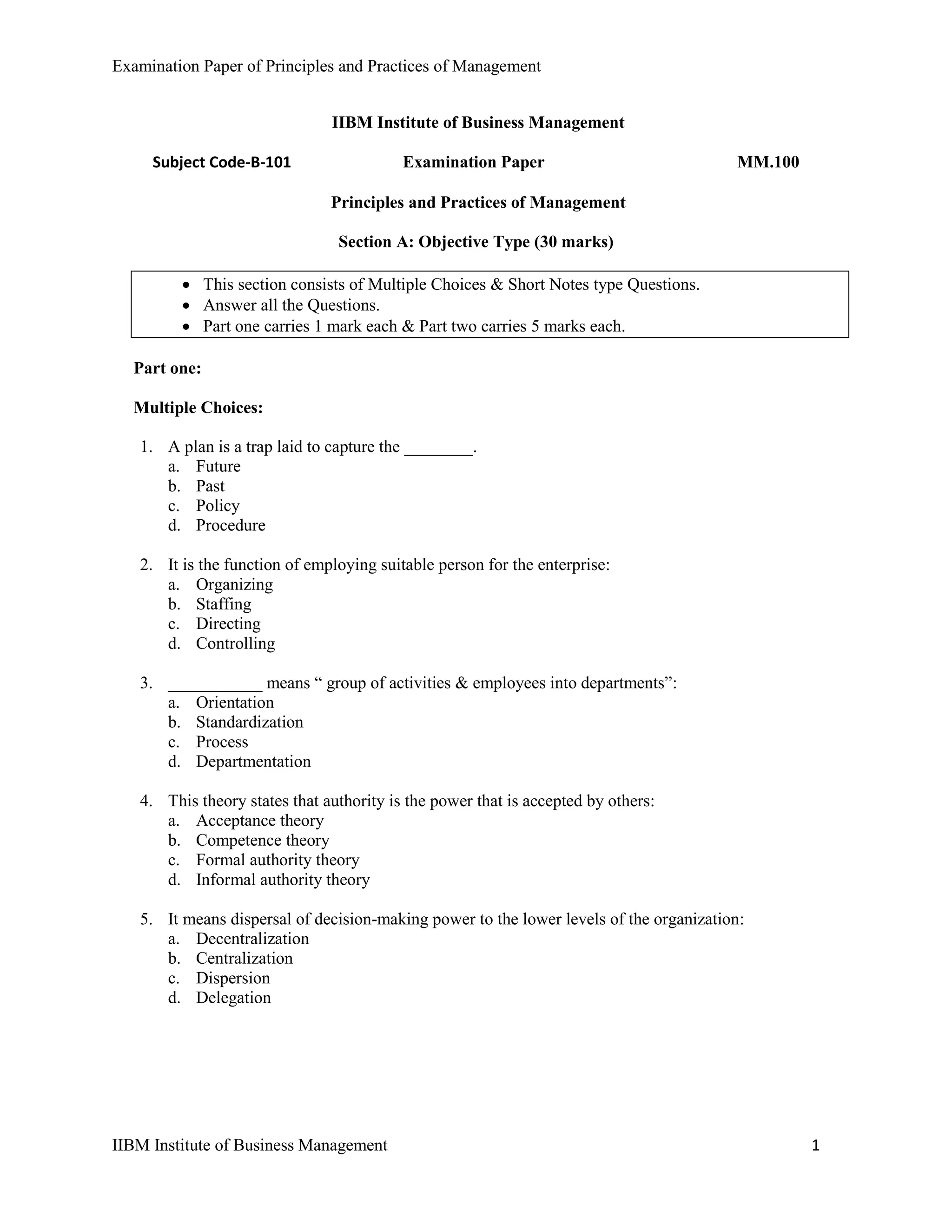 Principles and practices of management (1) | PDF | Educational ...