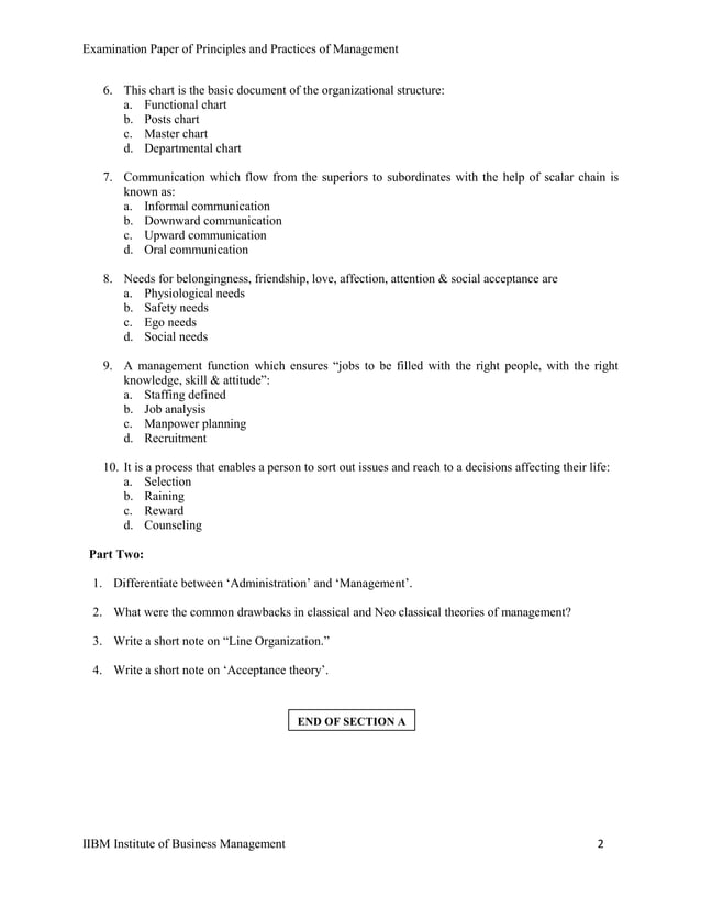 Principles and practices of management (1) | PDF | Educational Assessment | Education