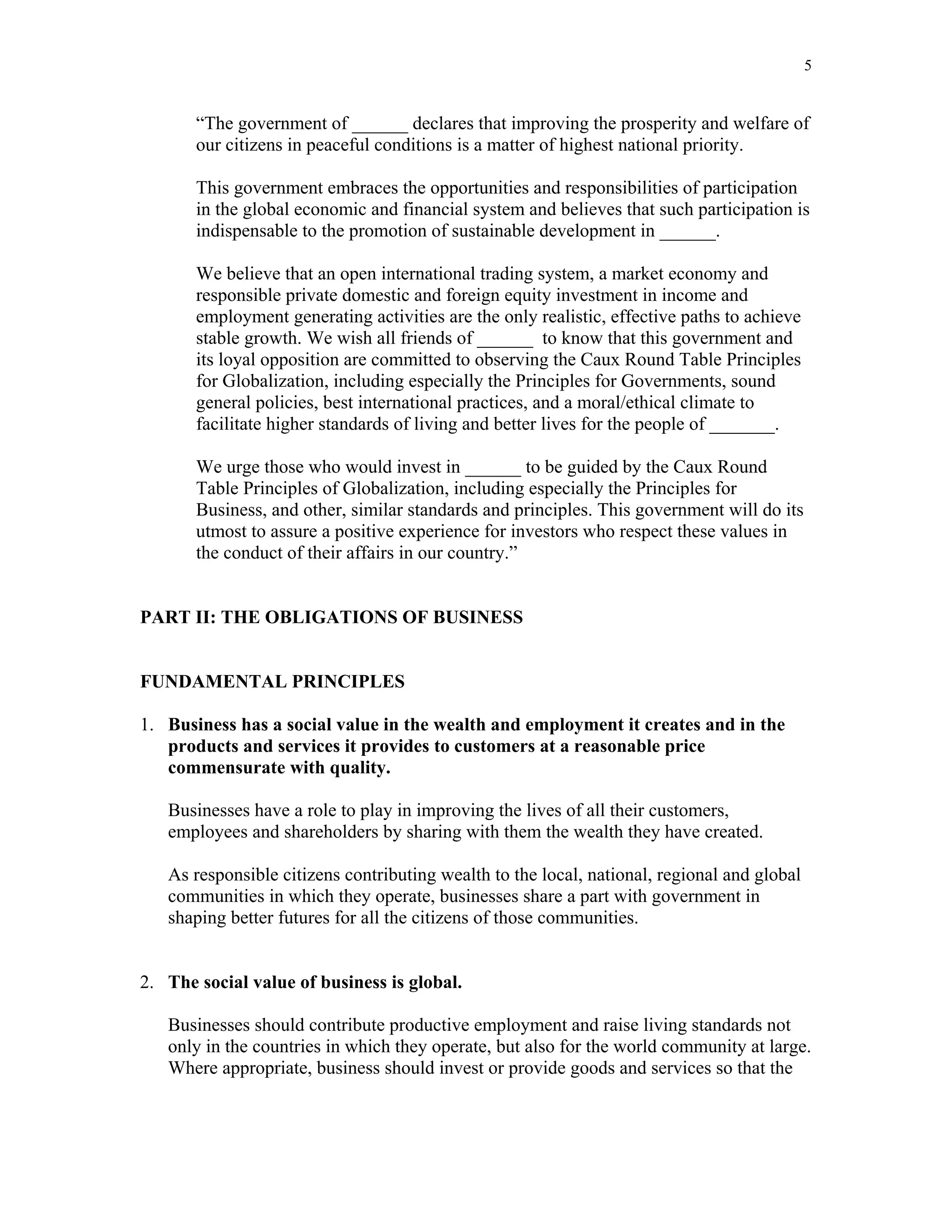 Caux round Table - Principles for globalization | PDF