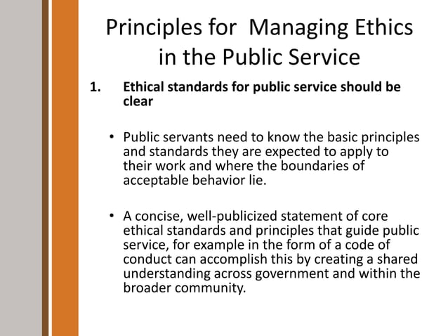 Principles for Managing Ethics in the Public Service | PDF | Human ...